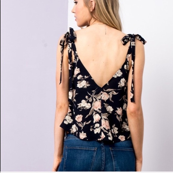 Tops | Crepe Print Flare Crop Top W Tie Shoulder | Poshmark